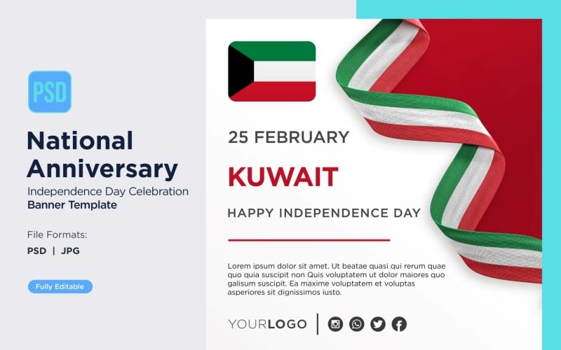 Kuwait National Day Celebration Banner - TemplateMonster
