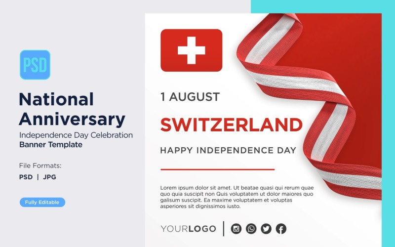 Switzerland National Day Celebration Banner - TemplateMonster