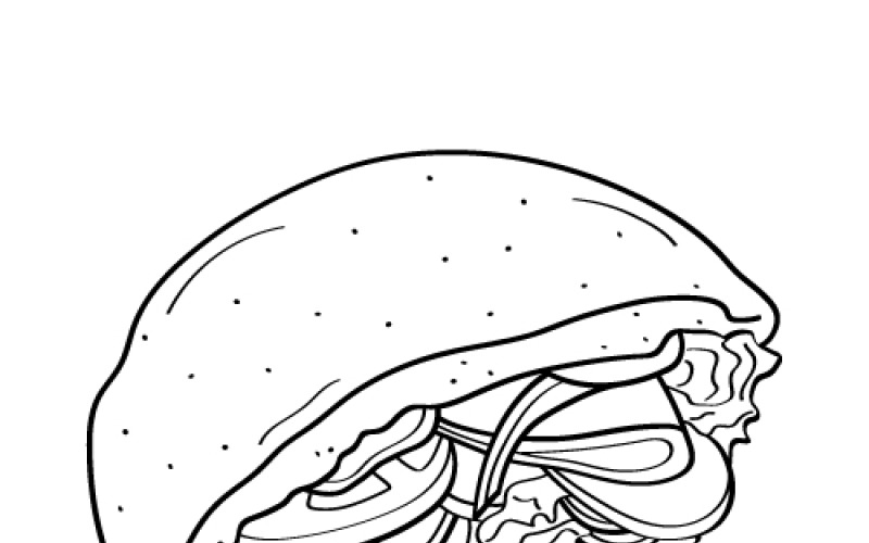 Hand drawn pita black outline, isolated on the white background