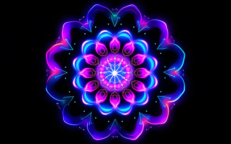 Neon mandala art_floral ornament with neon light_neon ornament_neon ...