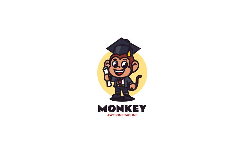 Graduation Monkey Mascot Cartoon Logo - TemplateMonster