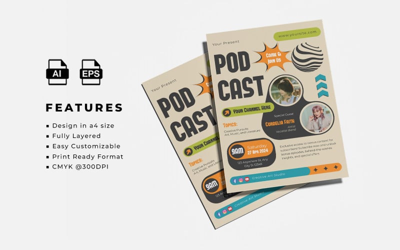 Podcast Flyer Template Design 1 #402769 - TemplateMonster