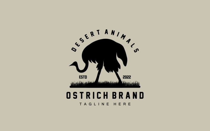Ostrich Logo Design Desert Animal Illustration V16