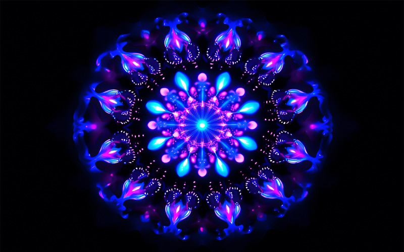 Neon mandala art_floral ornament with neon light_neon ornament_neon flower