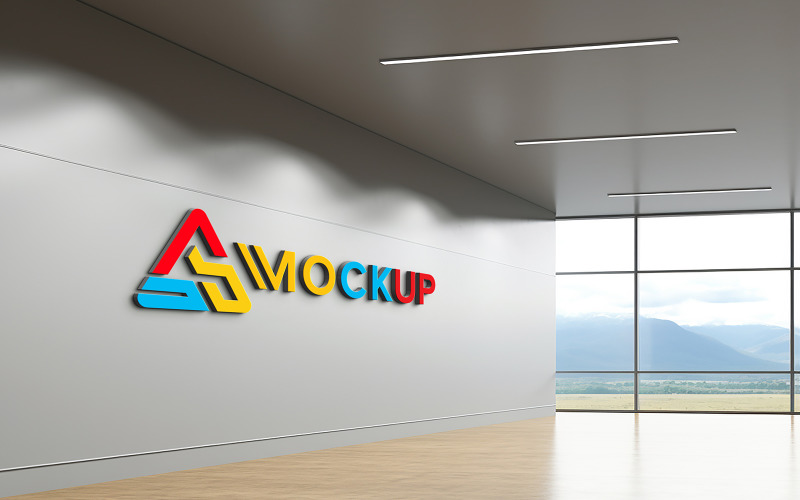3d wall logo mockup design gray wall - TemplateMonster