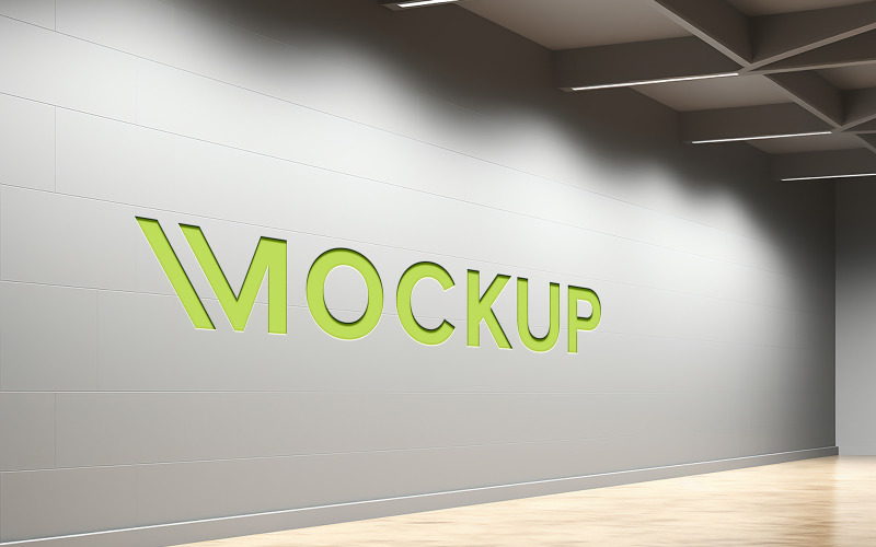 Luxury debossed light green logo mockup on wall