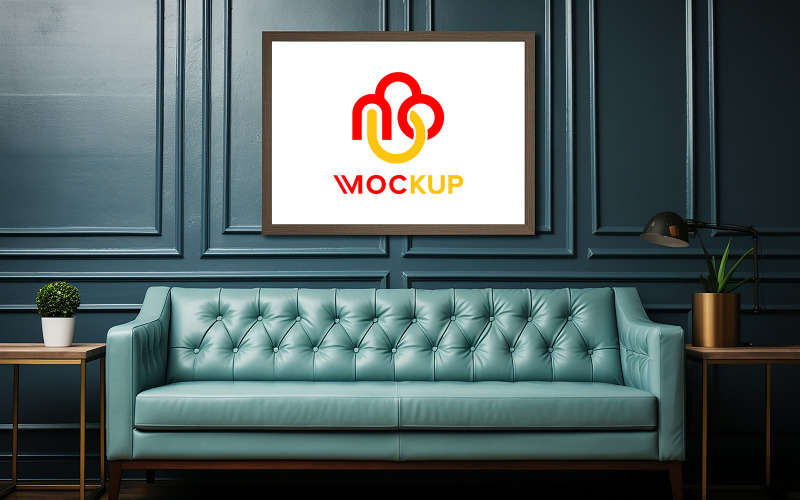Indoor wall frame logo mockup, photo frame mockup
