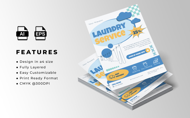 Laundry Service Flyer Template 2 #405307 - TemplateMonster