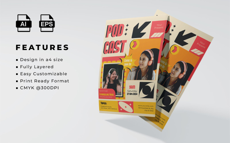Podcast Flyer Template Design 4 #405305 - TemplateMonster