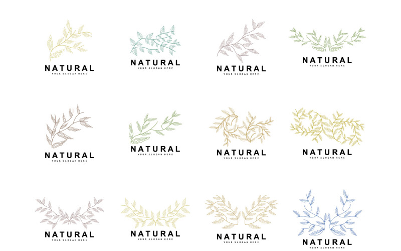Simple Botanical Leaf and Flower Logo VectorV4