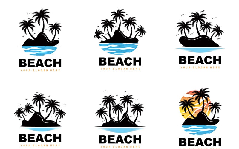 Palmera Logo Playa Vector Verano DesignV1 - TemplateMonster