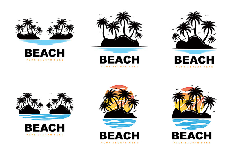 Palmera Logo Playa Vector Verano DesignV6 - TemplateMonster
