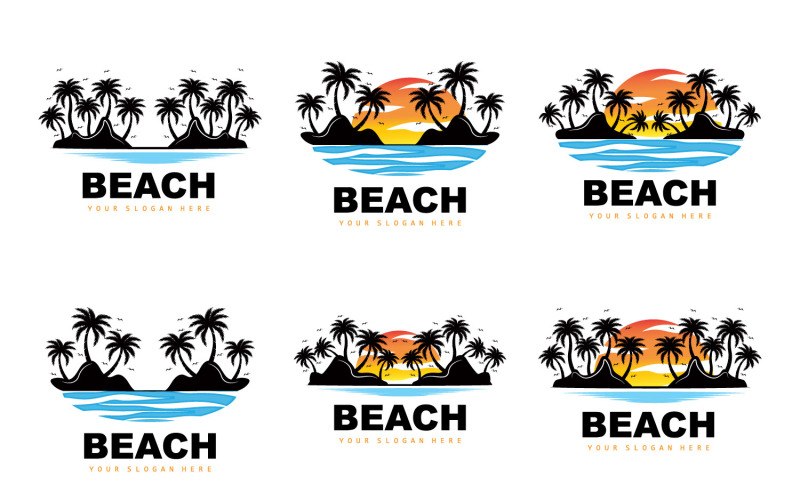 Palmera Logo Playa Vector Verano DiseñoV7 - TemplateMonster
