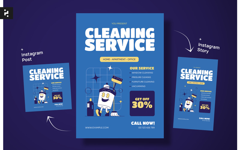 Blue Cleaning Service Flyer #405811 - TemplateMonster