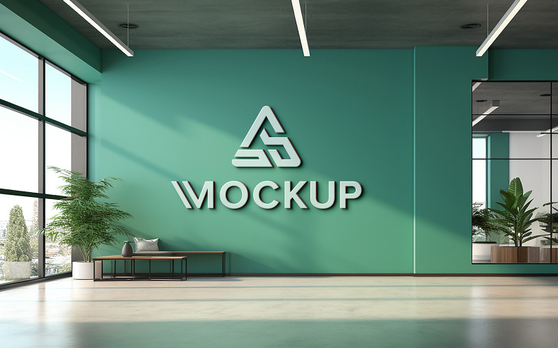 Realistic 3d indoor office wall logo mockup - TemplateMonster