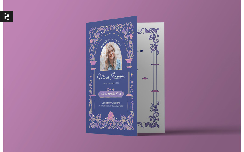 Blue Floral Funeral Program #406427 - TemplateMonster