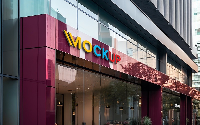 Realistic 3d restaurant facade sign mockup - TemplateMonster