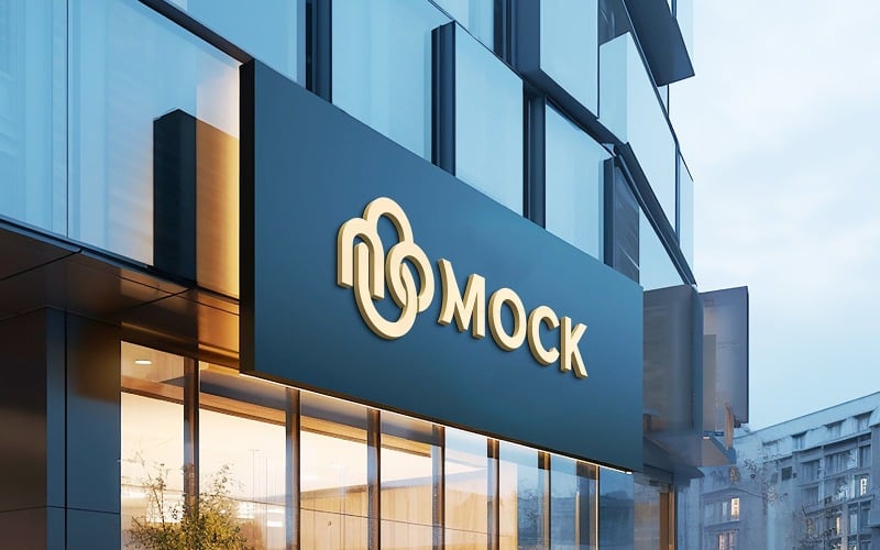 Facade 3d realistic storefront sign logo mockup