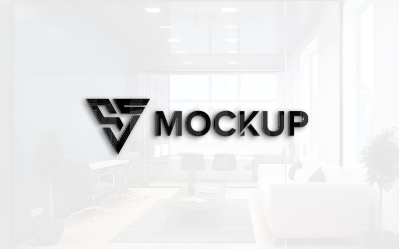 3d black logo mockup on white glass wall - TemplateMonster