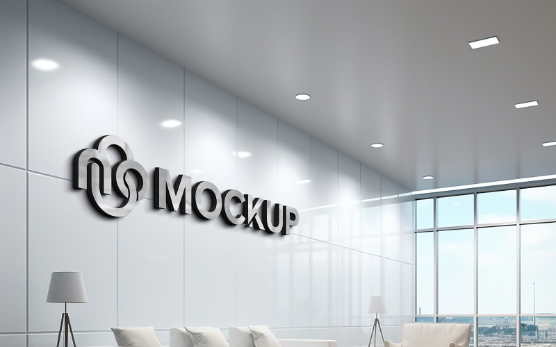 Modern bir ofiste safa logolu beyaz bir duvar 3 boyutlu beyaz duvar ...