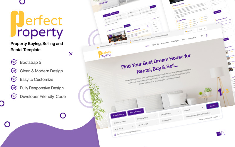 Perfect Property - Modèle HTML5 de liste de propriétés et d'immobilier