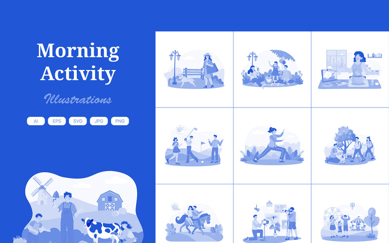 M734_ Morning Activity Illustration Pack - TemplateMonster