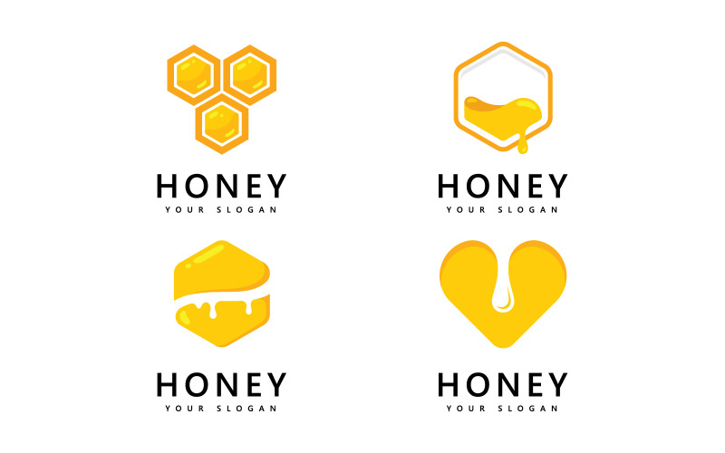 Honey comb logo icon, bees vector design V9
