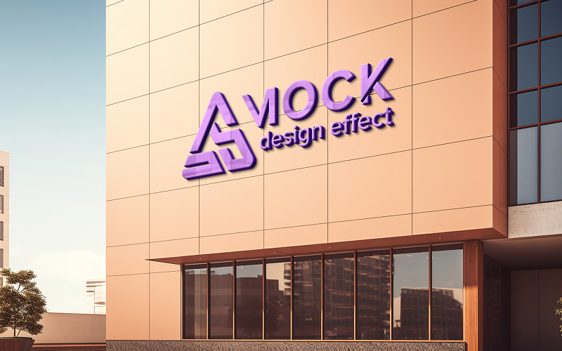 Realistic exterior building wall logo mockup psd