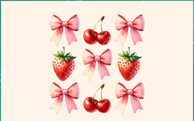 Coquette Cherry Bow PNG, Strawberry PNG Bundle - Coquette Pink Bows ...