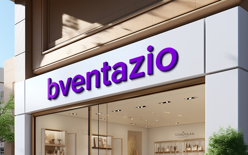 Facade sign 3d front logo mockup modern facade chrome sign