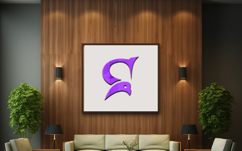 Living room picture frame logo mockup - TemplateMonster