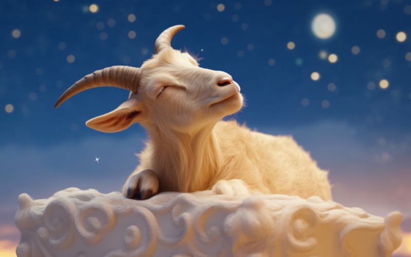 A cute goat sleep on a beautiful cloud 04 - TemplateMonster