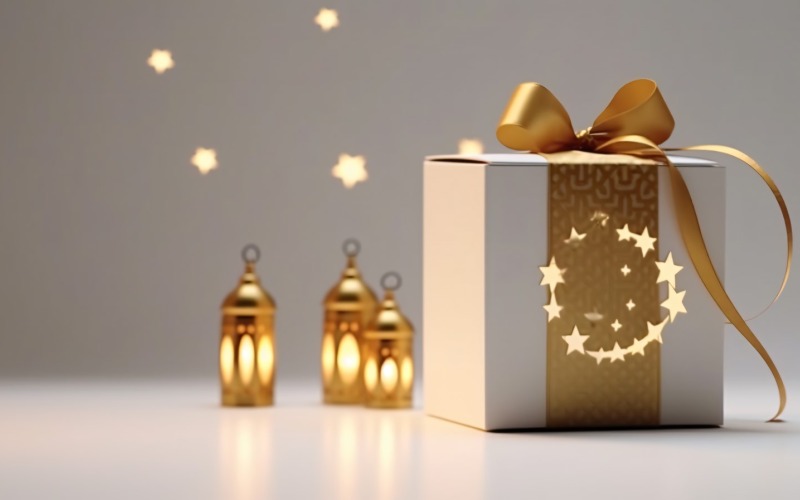 Eid ul adha Islamic background, gift box, lantern 04