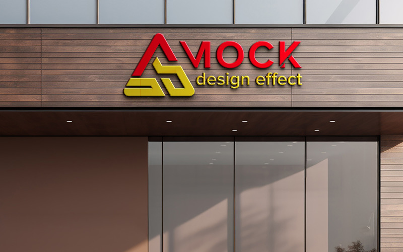3d chrome logo mockup brown facade sign - TemplateMonster