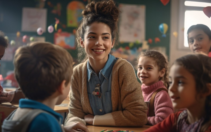 Estudiantes con profesor en el aula abrazan el viaje de aprendizaje 290