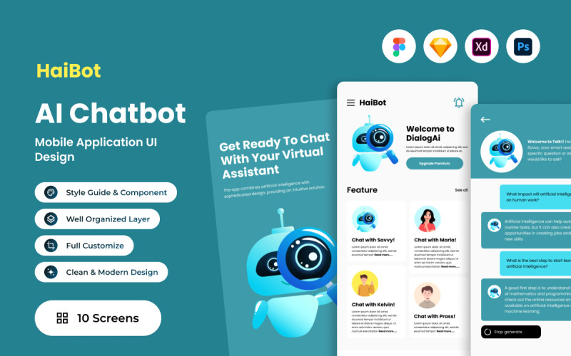 HaiBot - AI Chatbot Mobile App #412414 - TemplateMonster
