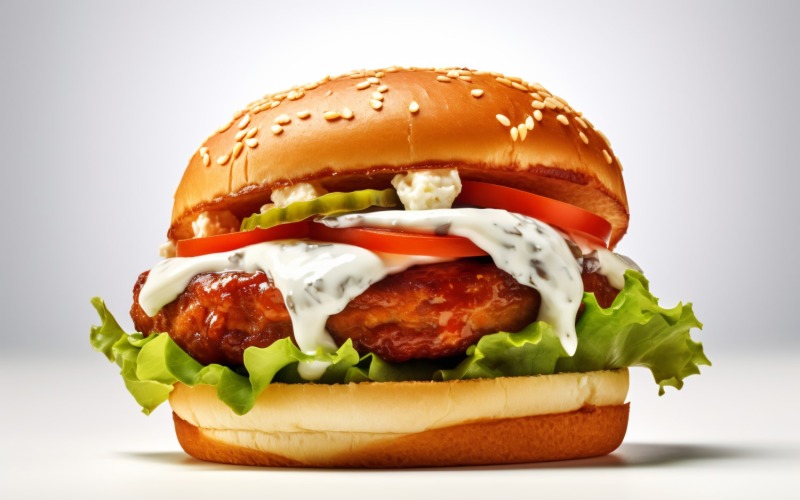 Crunchy Chicken Burger, on white background 12