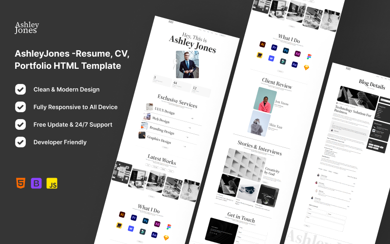 AshleyJones -Plantilla HTML de currículum vitae, CV y cartera