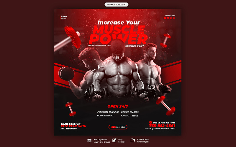 Gym And Fitness Social Media Post Template - TemplateMonster