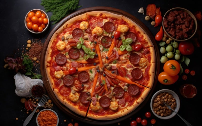 Flatlay Realistic pepperoni pizza 41 - TemplateMonster