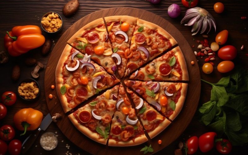 Flatlay Realistic Veggie Pizza 38 #413787 - TemplateMonster