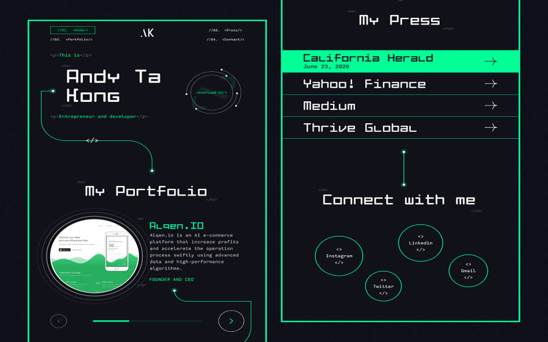 Grin Motion - Portfolio personnel animé et modèle réactif