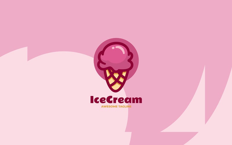 Strawberry Ice Cream Simple Mascot Logo - TemplateMonster