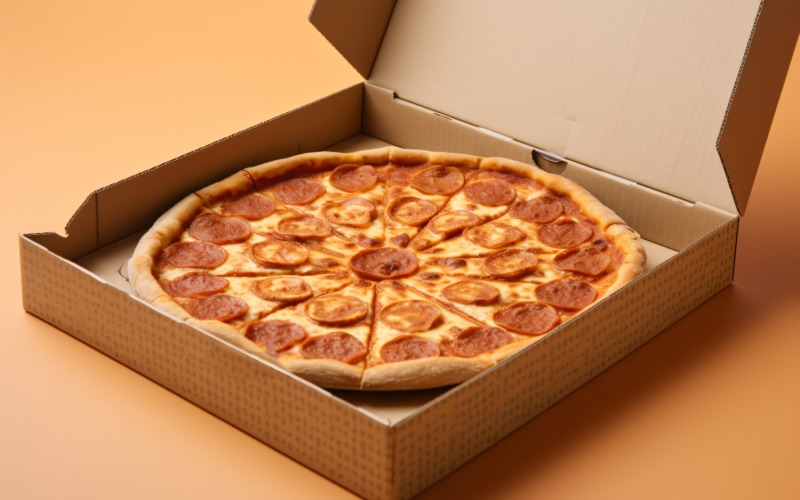 Boîte à Pizza en Carton Ouverte Pizza Pepperoni Réaliste 9