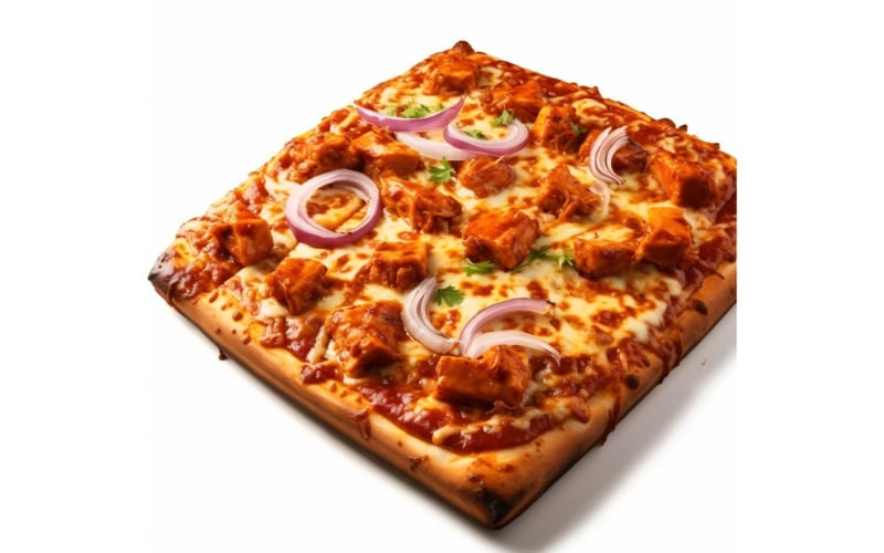 Pizza cuadrada de pollo a la barbacoa sobre fondo blanco 19
