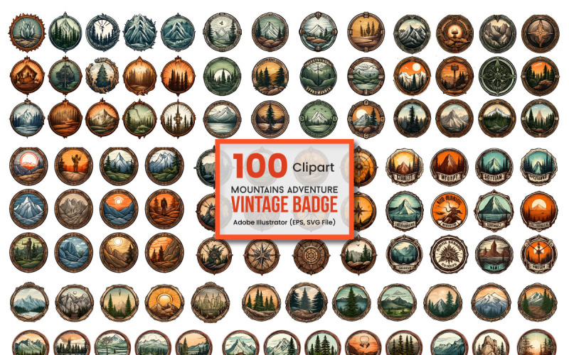 Vintage mountain adventure badge clipart bundle, Mountain Adventure ...