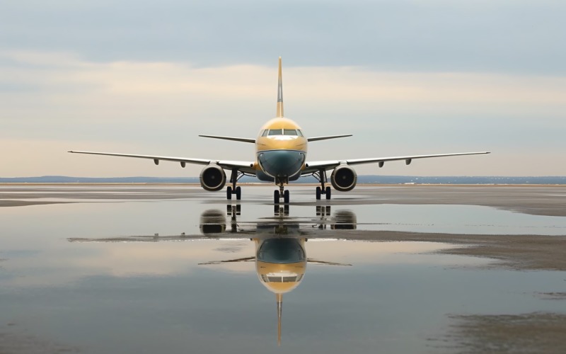 Full wings front view of a Airbus, airline landing on runway 130