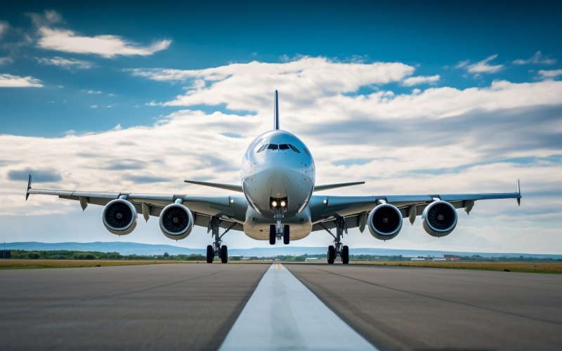 Full wings front view of a Airbus, airline landing on runway 139