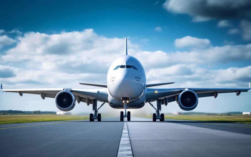 Full wings front view of a Airbus, airline landing on runway 44