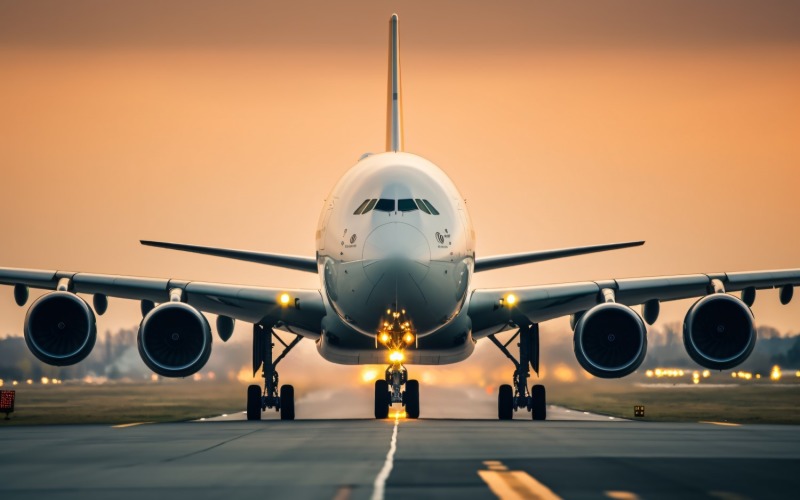 Full wings front view of a Airbus, airline landing 237